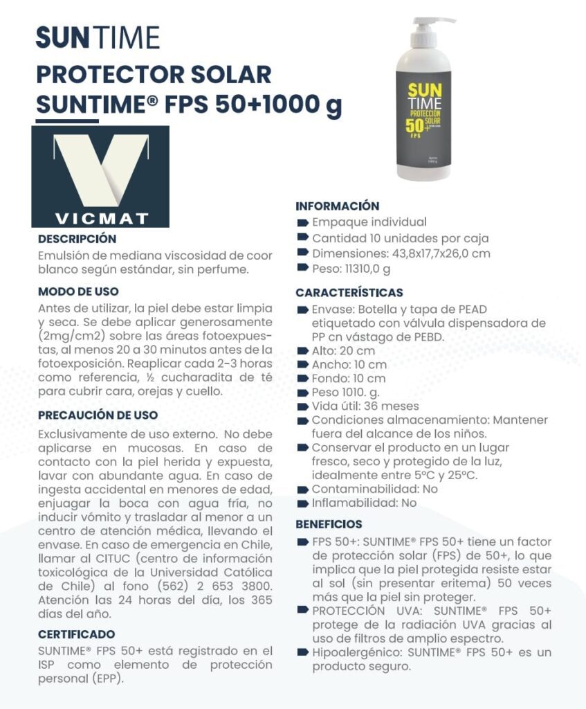 PROTECTOR SOLAR SUNTIME® FPS 50+1000 G. C/U - Vicmat